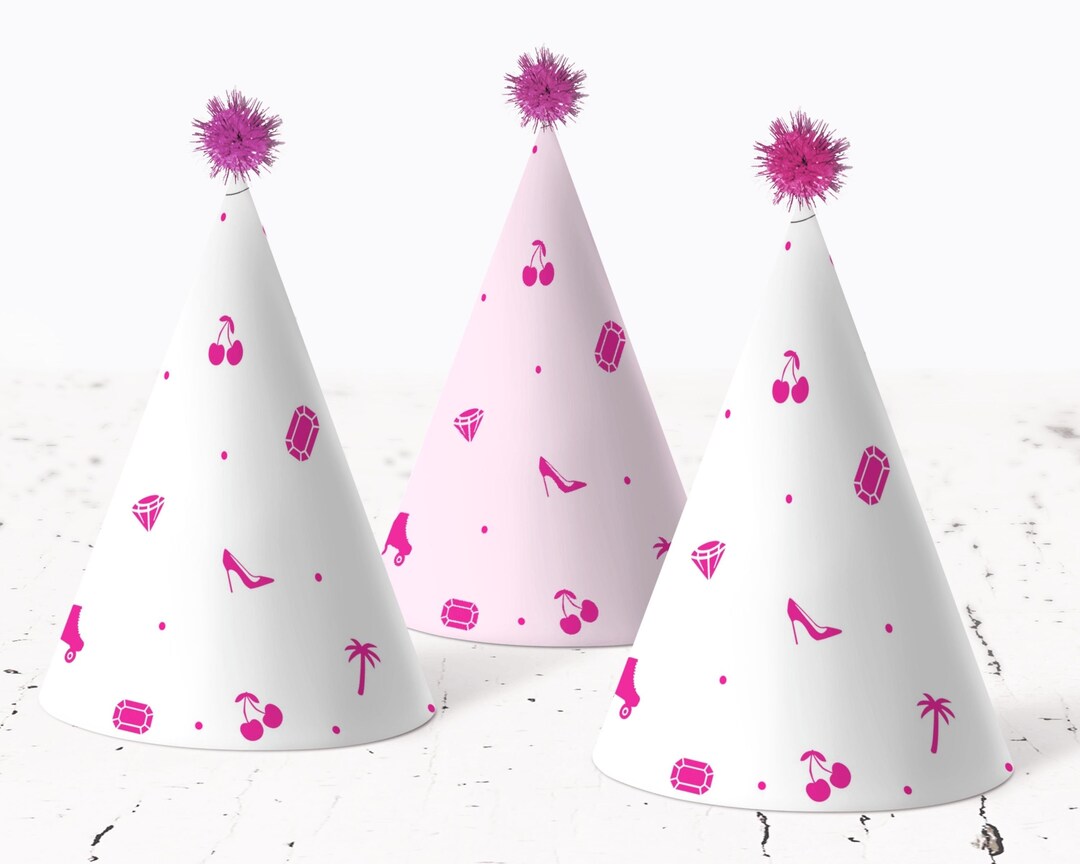 PRINTABLE Hot Pink Doll Party Hats. Doll Birthday Party Hats Pink Doll ...