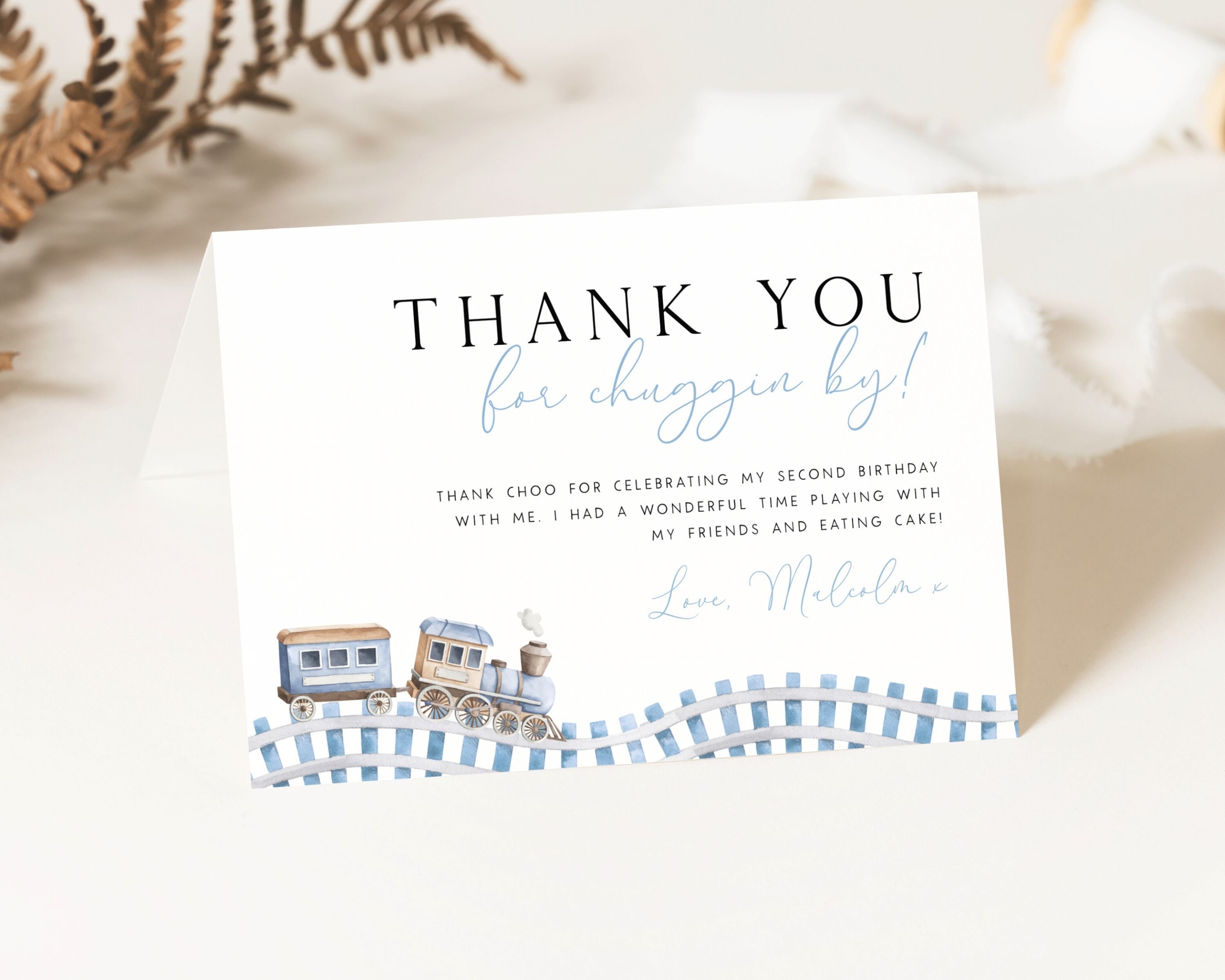 Train 2nd Birthday Thank You Card Template. Editable Chugga Two Two ...