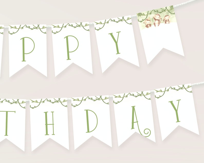 Monkey Happy Birthday Banner Template, Monkey Birthday Banner Jungle ...