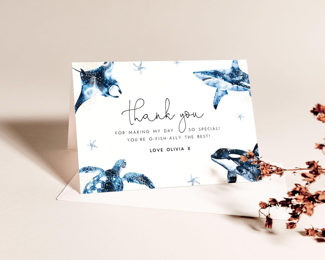Under the Sea Thank You Card Template. Oceanic Sea Animals Birthday ...