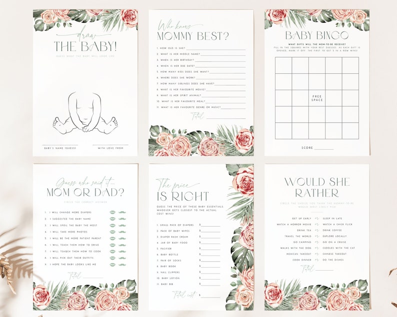 Tropical Baby Shower Games Bundle. Tropical Greenery Baby - Etsy