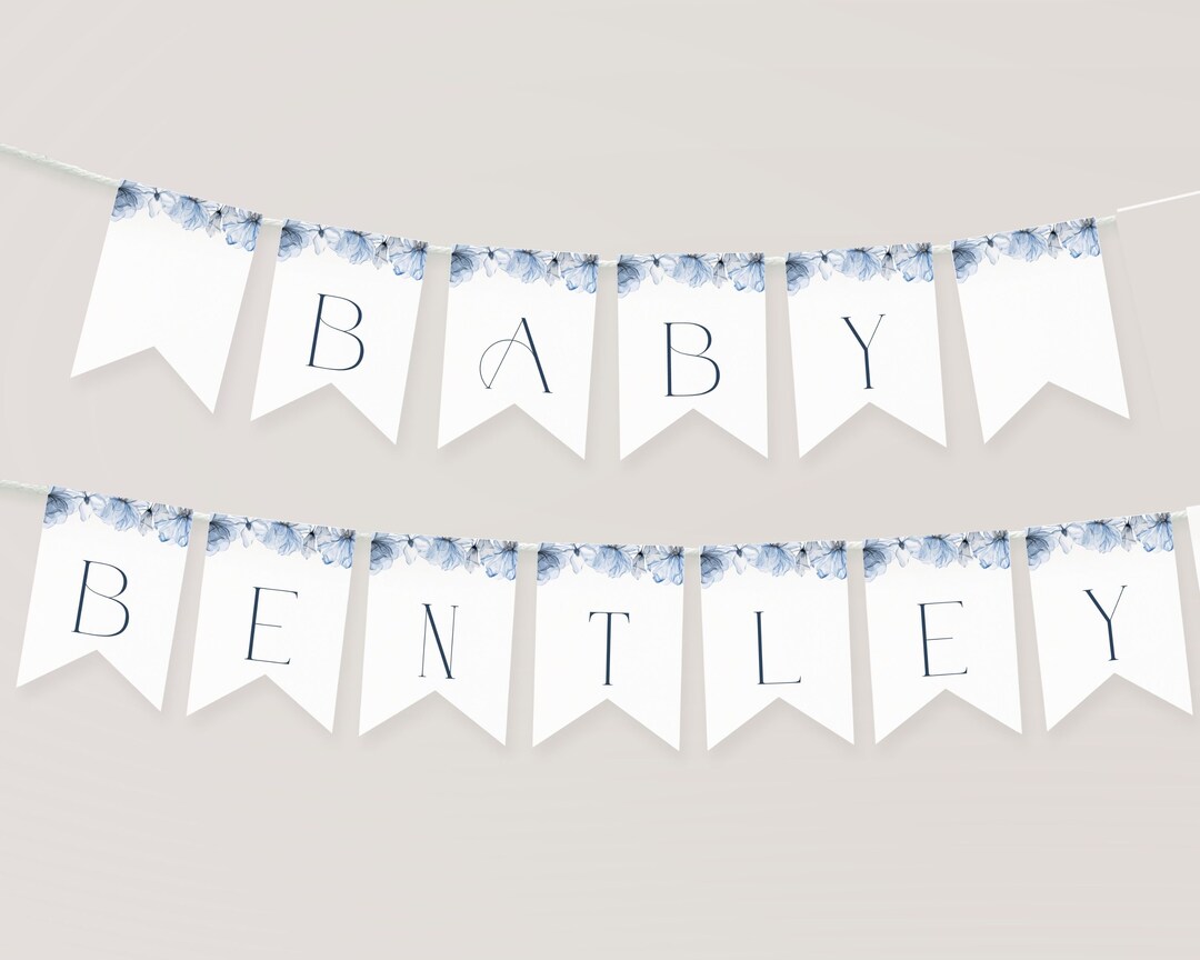 Dusty Blue Baby Shower Banner Template. Blue Floral Baby Shower ...