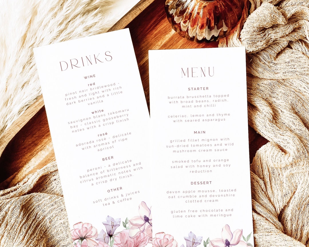 Blush Pink Bridal Shower Menu Template. Pink Floral Bridal Shower Menu ...