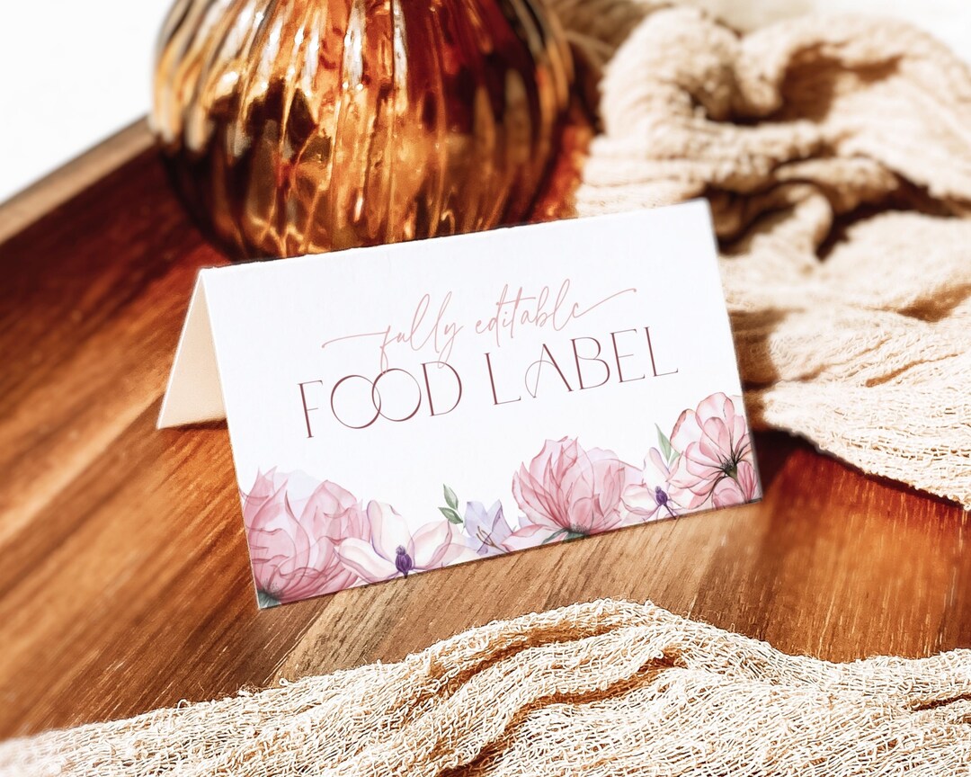 Blush Pink Bridal Shower Food Label Template. Pink Floral Bridal Shower ...