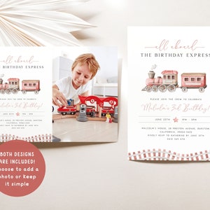 Editable Train Birthday Invitation Template. Red Train Birthday Photo ...