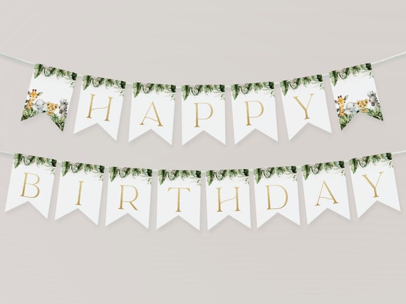 Jungle Happy Birthday Banner Editable Template DIY. Safari - Etsy