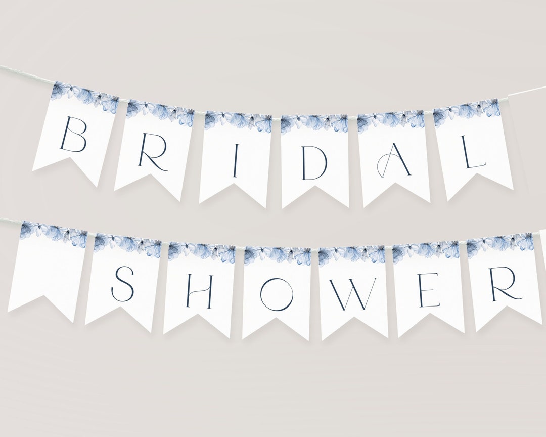 Dusty Blue Bridal Shower Banner Template. Blue Floral Bridal Shower ...