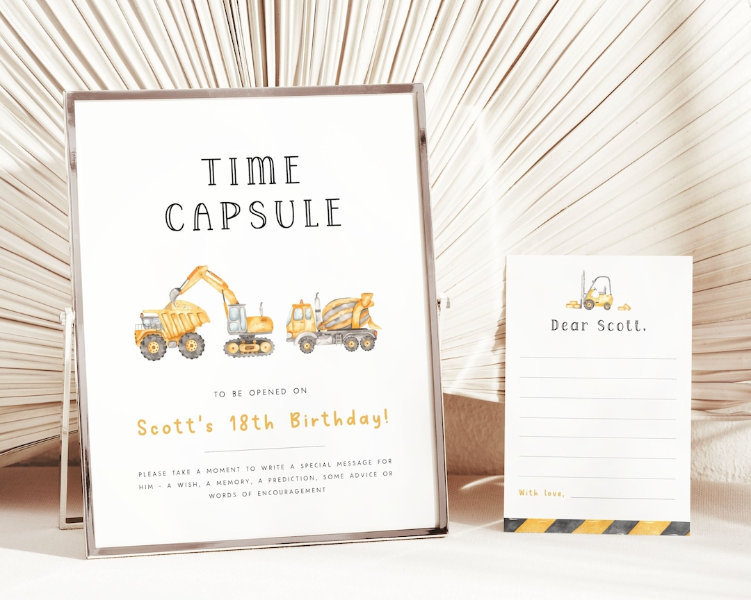 Construction Time Capsule Template. 1st Birthday Time Capsule Sign ...