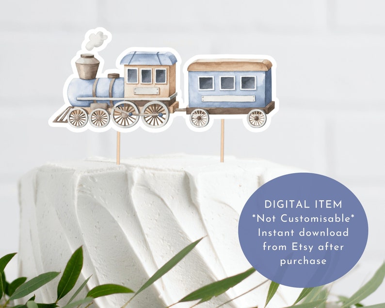 Printable Train Cake Topper Birthday Party Decor Chugga Two Two Blue ...