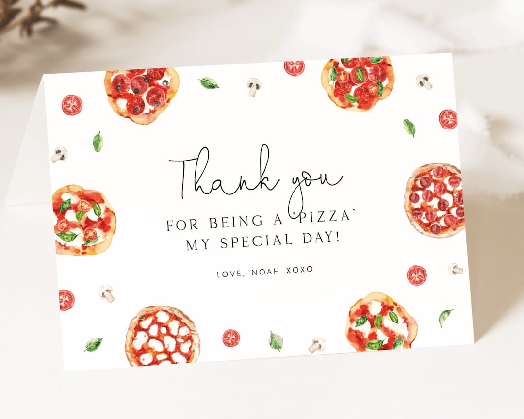 Pizza Party Thank You Card Editable Template Pizza Party Birthday Thank ...