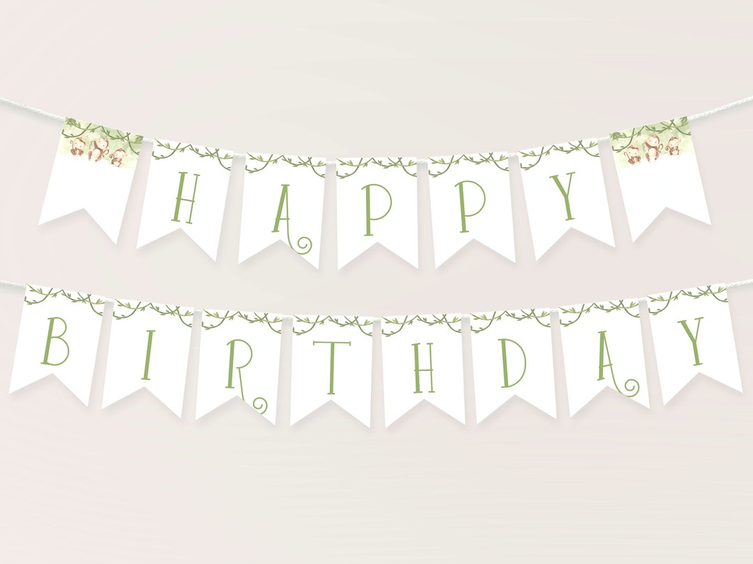Monkey Happy Birthday Banner Template, Monkey Birthday Banner Jungle ...