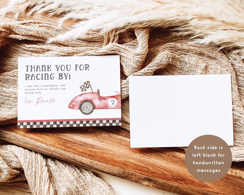Two Fast Race Car Thank You Card Template, Vintage Race Car 2nd ...