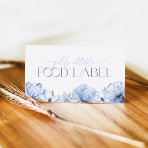 Dusty Blue Baby Shower Food Label Template Blue Floral Baby Shower ...