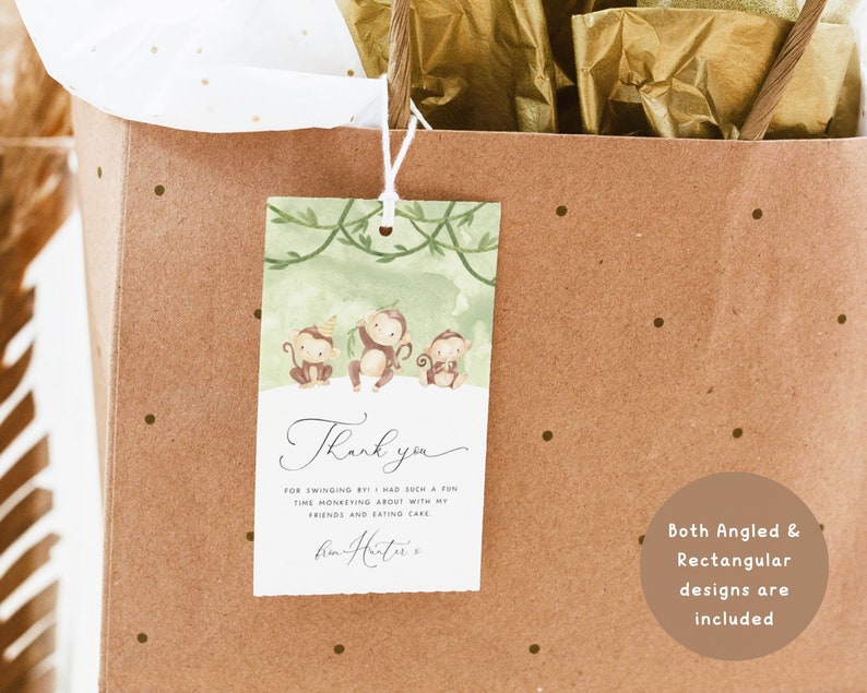 Monkey Thank You Tag Template. Monkey Birthday Favor Tag - Etsy