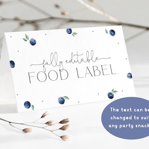 Blueberry Food Labels Template. Berry First Birthday Food Label Cards ...
