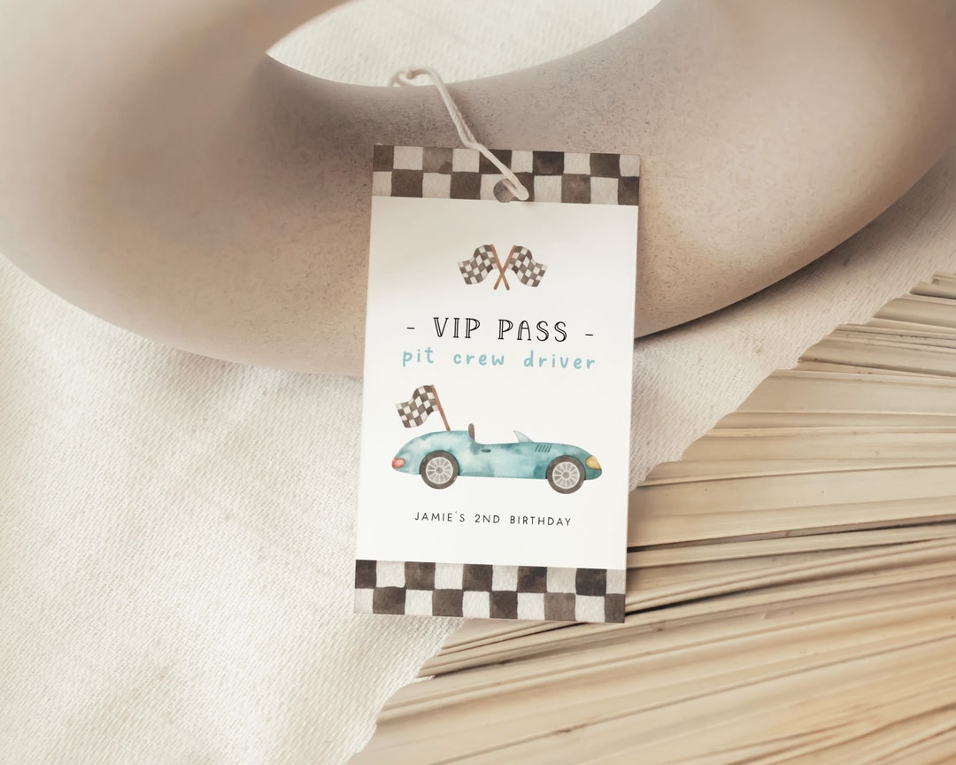 Two Fast Race Car VIP Pass Editable Template, Pit Crew Favor Tag ...