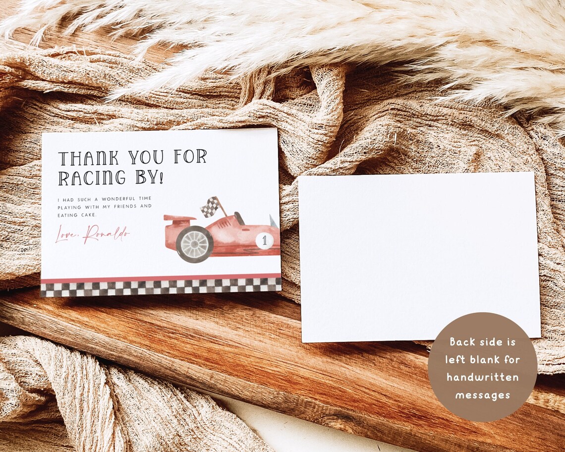 Fast One Race Car Thank You Card Template, Vintage Race Car 1st ...