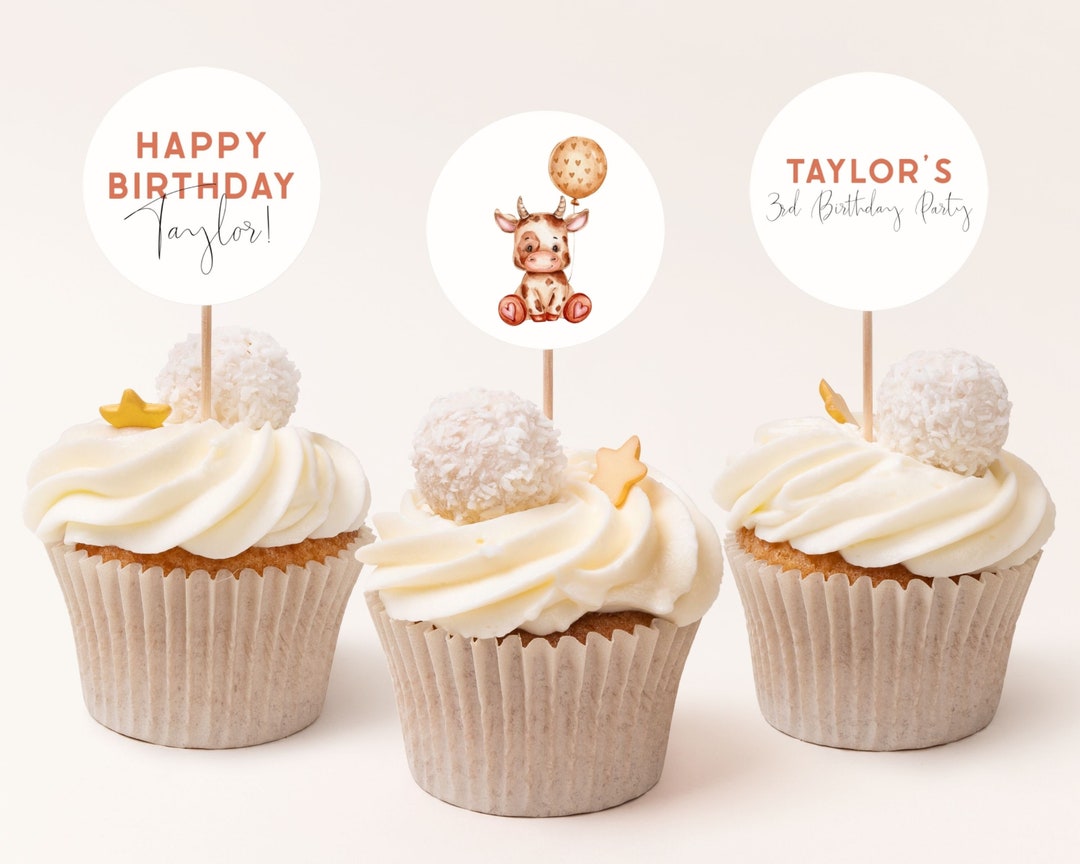 Holy Cow Birthday Cupcake Toppers Template. Editable Cow Birthday ...