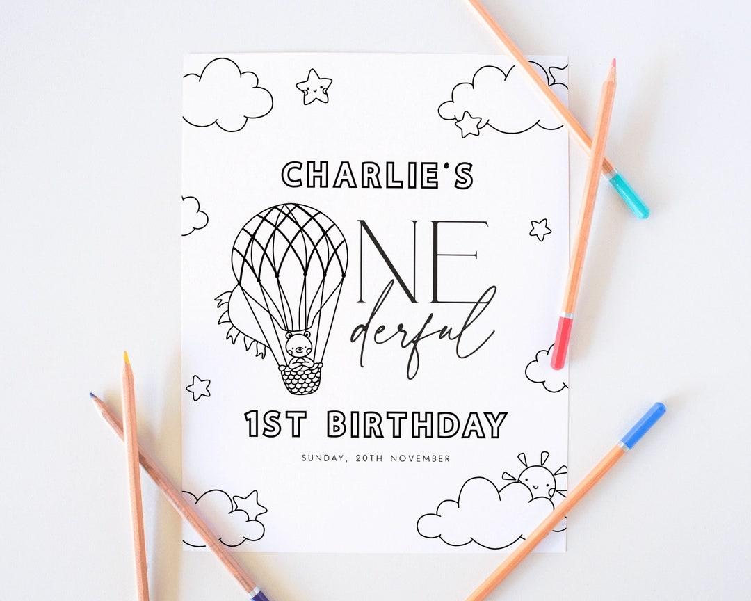 Editable Coloring Page Template. Onederful Birthday Party Activity Game ...
