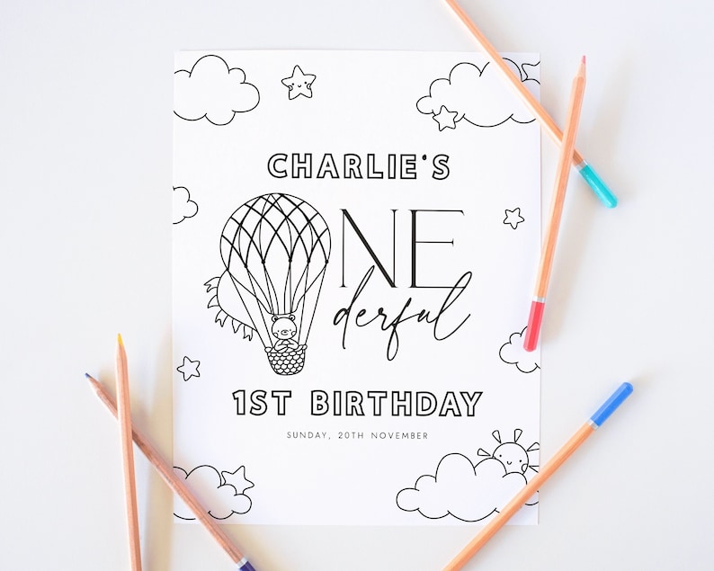Editable Coloring Page Template. Onederful Birthday Party - Etsy