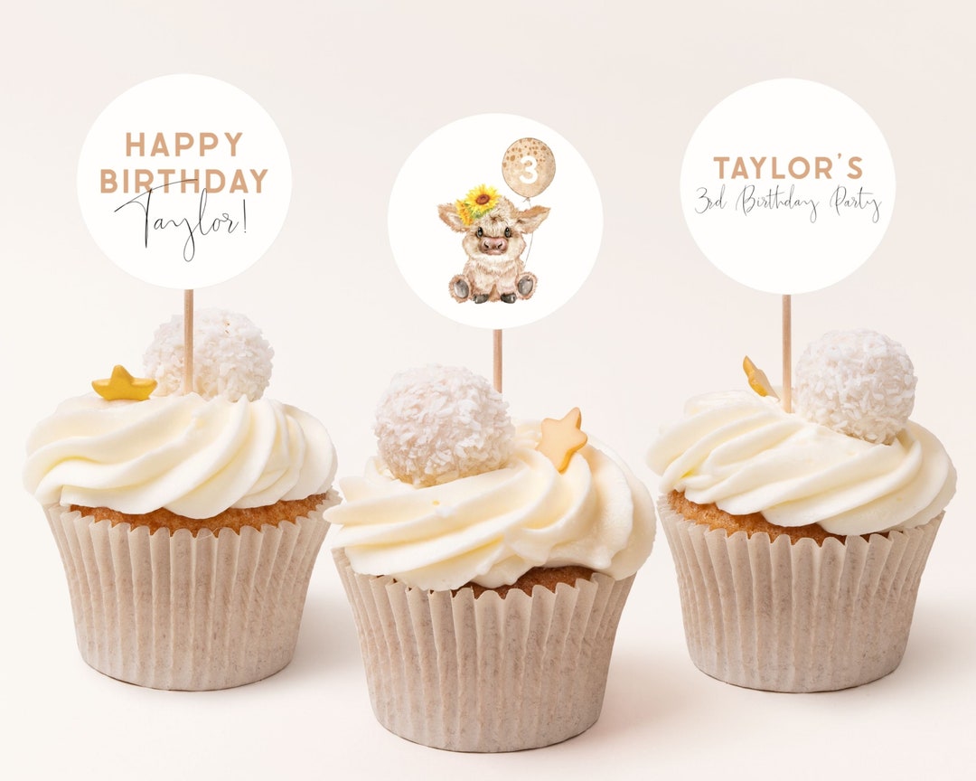 Holy Cow Birthday Cupcake Toppers Template. Editable Cow Birthday ...