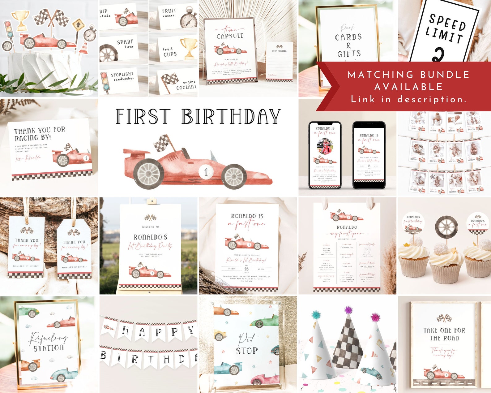 Fast One Race Car Thank You Card Template, Vintage Race Car 1st ...