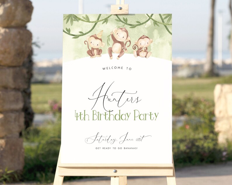 Monkey Welcome Sign Template Monkey Birthday Welcome Poster - Etsy