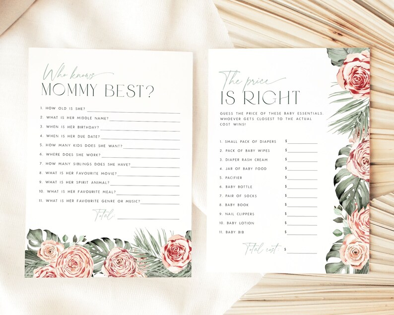 Tropical Baby Shower Games Bundle. Tropical Greenery Baby - Etsy