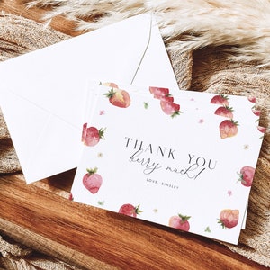 Berry First Birthday Thank You Card Template. Strawberry Thank You Card ...