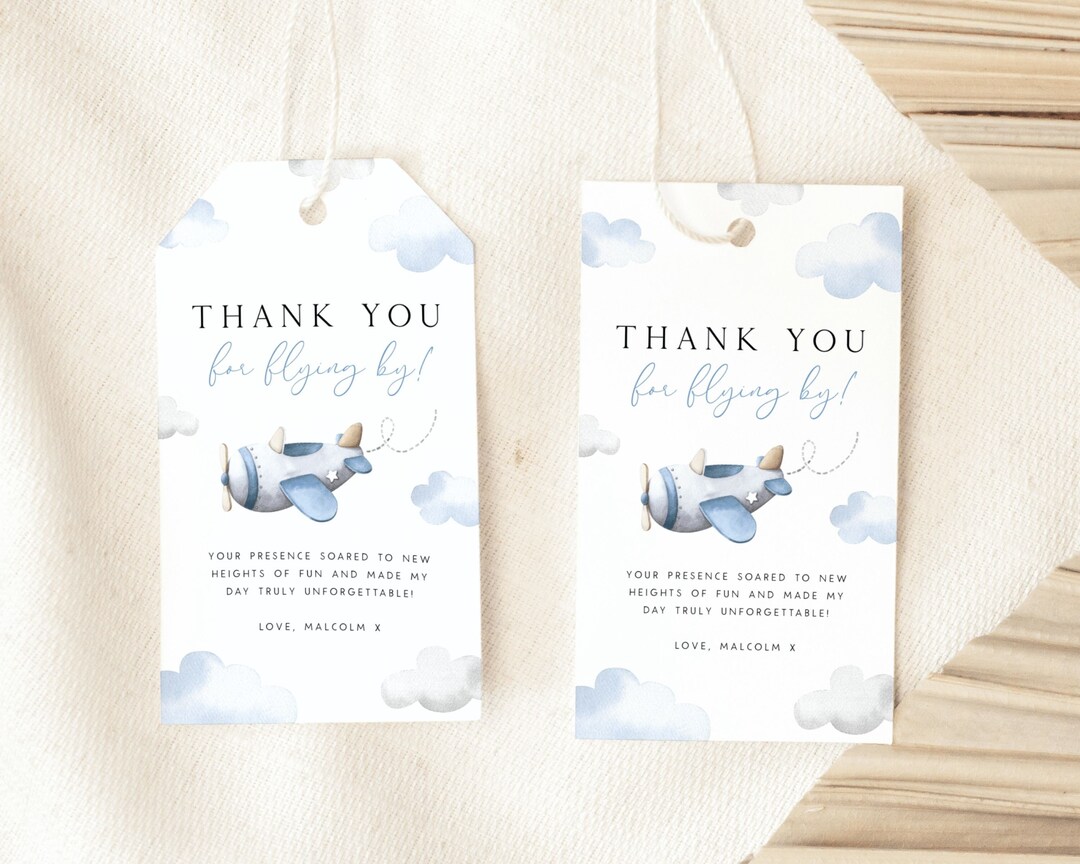 Airplane Birthday Thank You Tag Template. Editable Airplane 1st ...