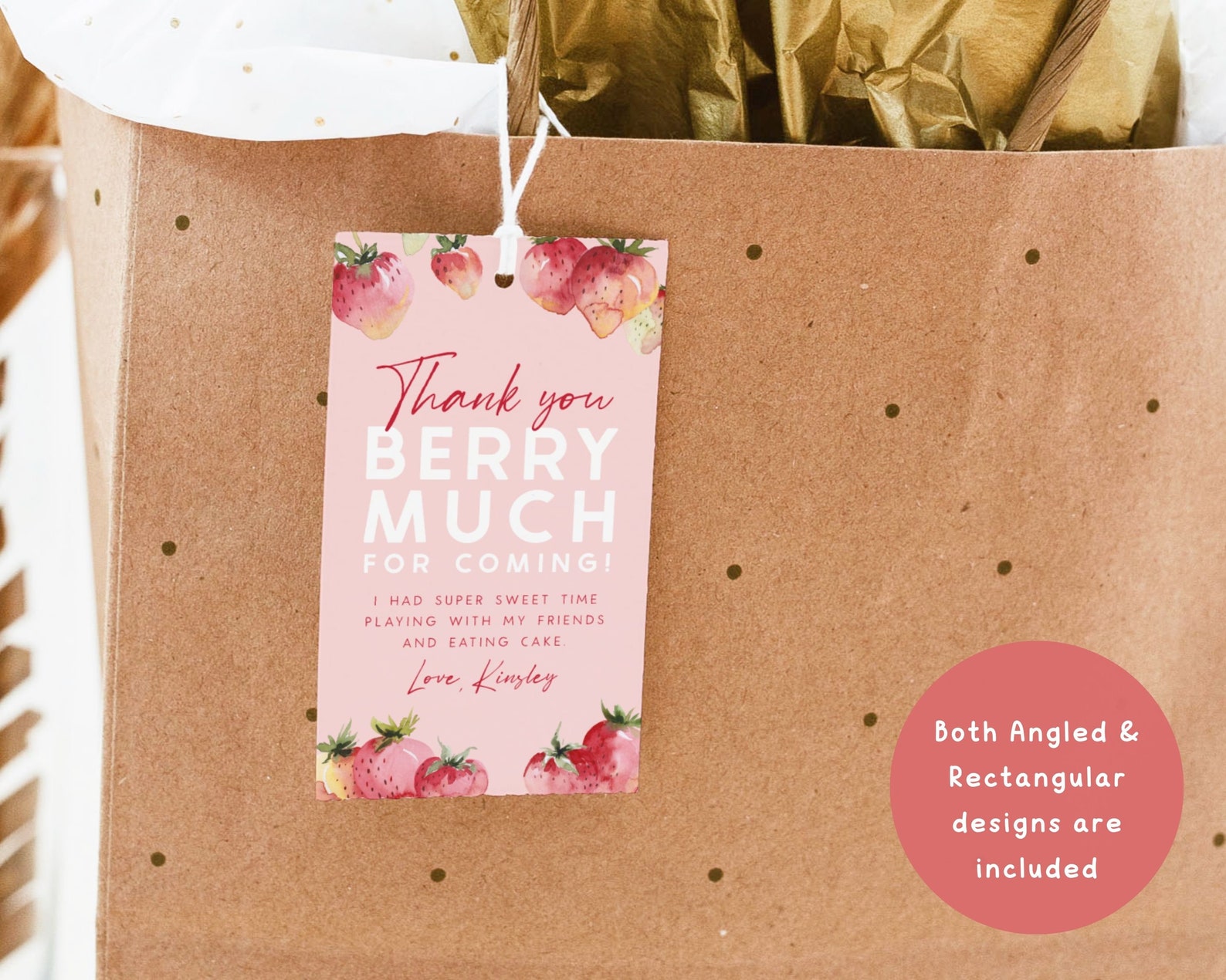 Berry First Birthday Thank You Tag Template. Strawberry Thank You Tag ...