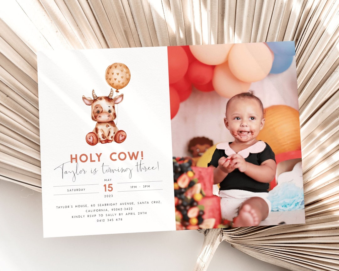Editable Holy Cow Birthday Invitation With Photo. Editable Birthday ...