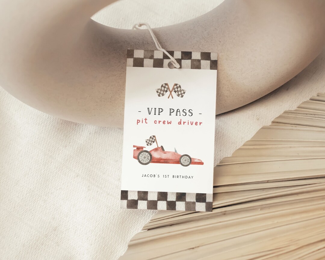 First Trip Race Car VIP Pass Editable Template, Pit Crew Favor Tag ...