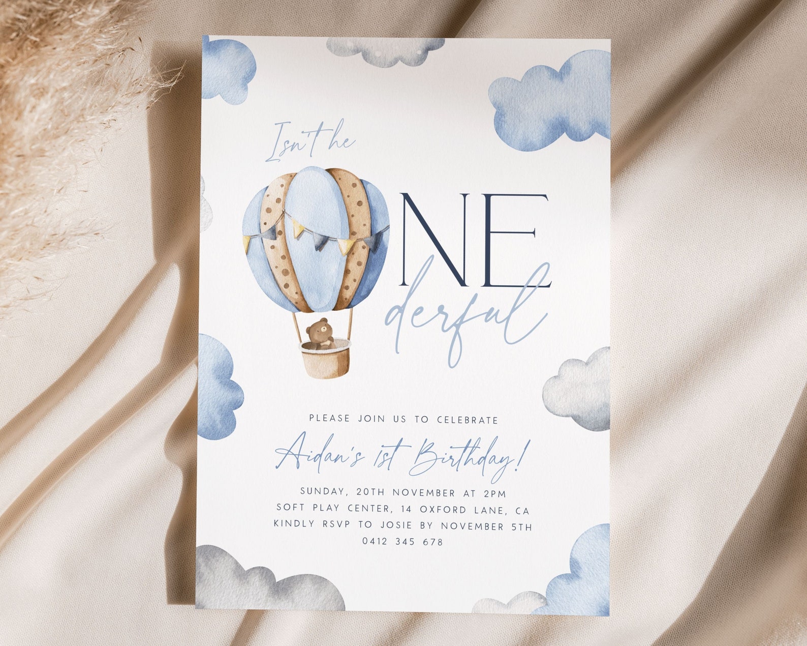 Onederful 1st Birthday Invitation Template One-derful Blue - Etsy