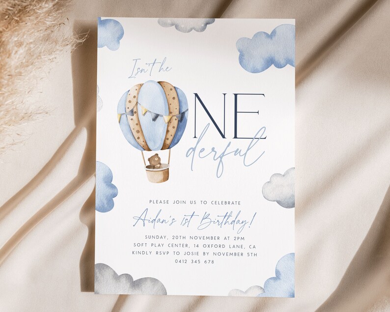 Onederful 1st Birthday Invitation Template One-derful Blue - Etsy