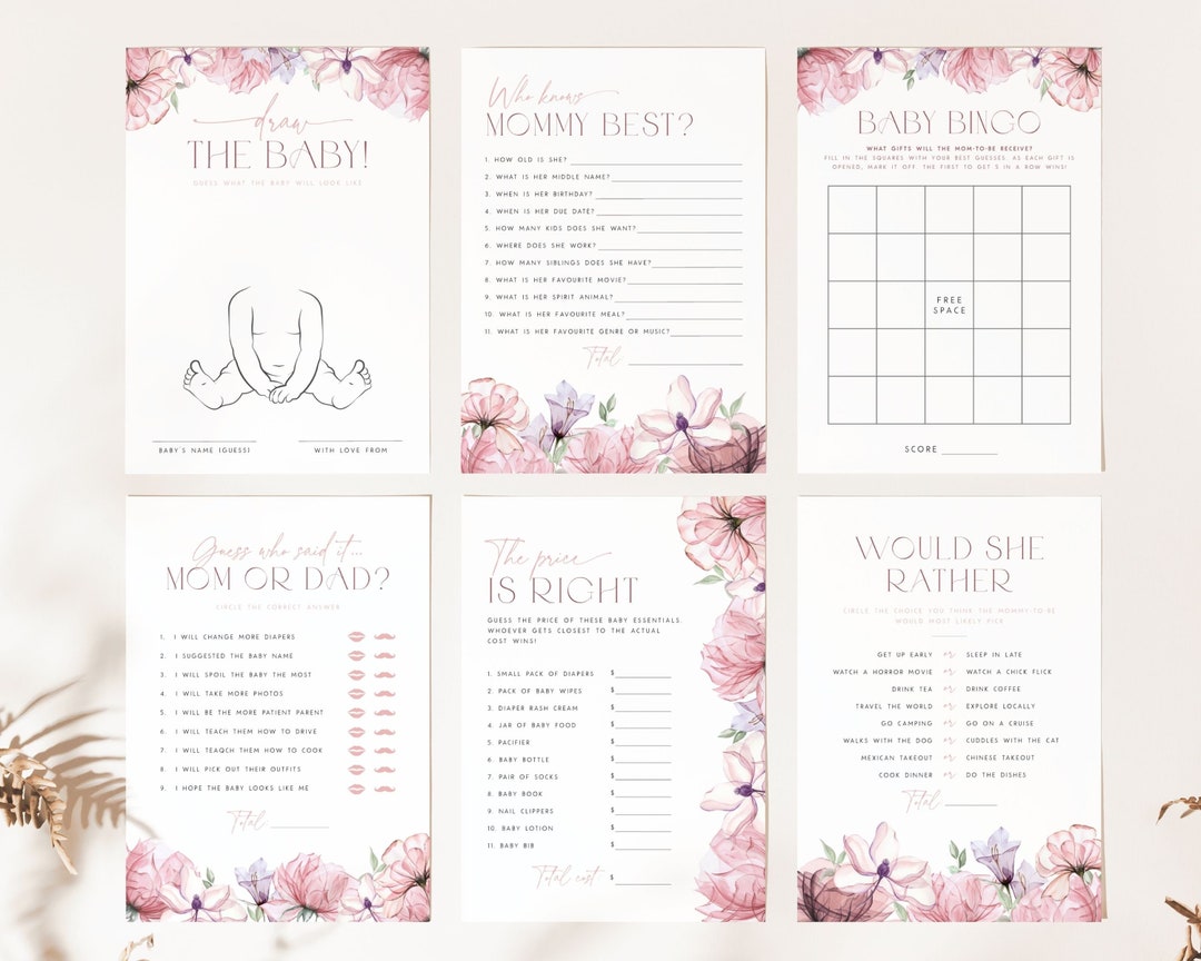 Blush Pink Baby Shower Games Bundle. Pink Floral Printable Baby Shower ...