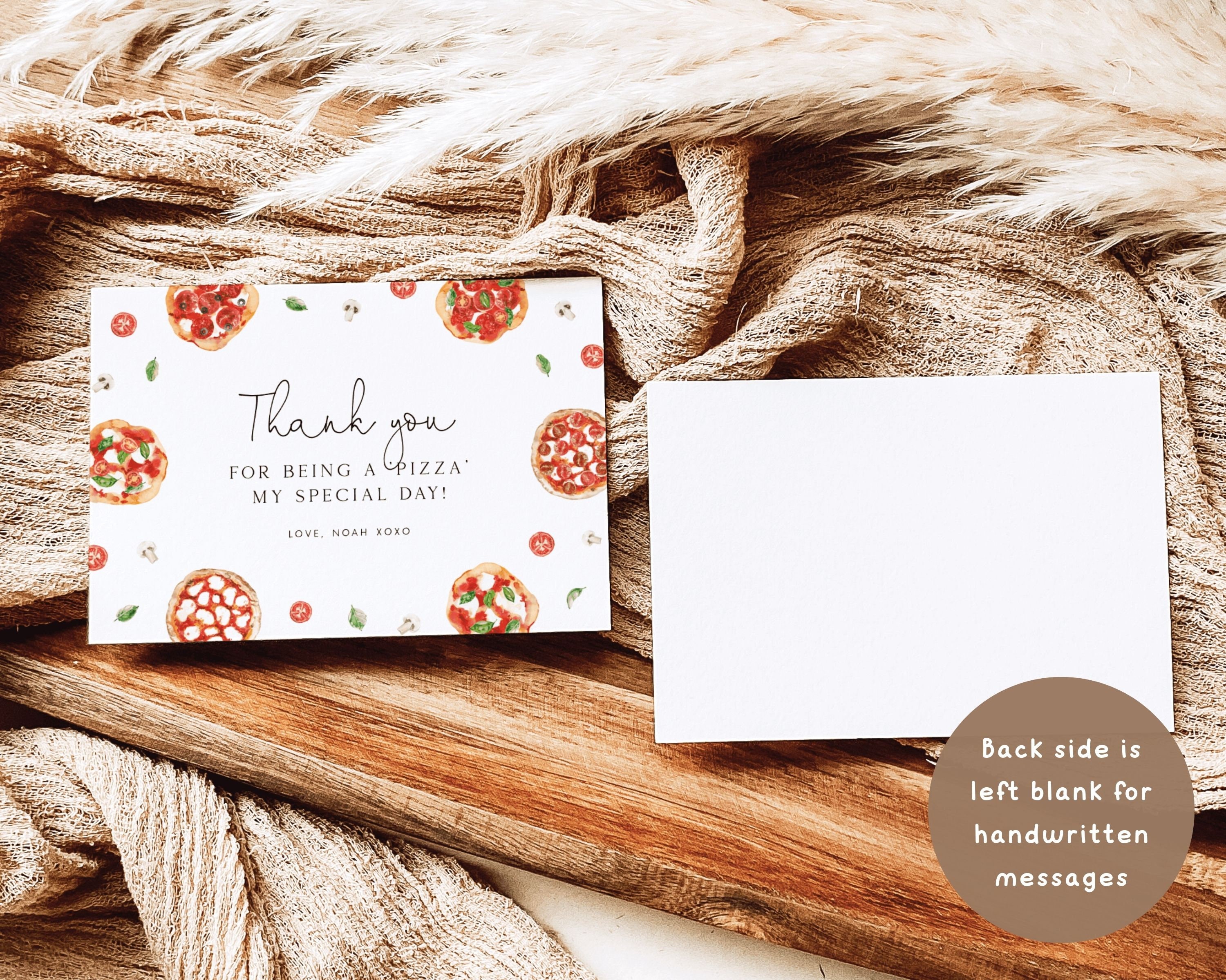 Pizza Party Thank You Card Editable Template Pizza Party Birthday Thank ...