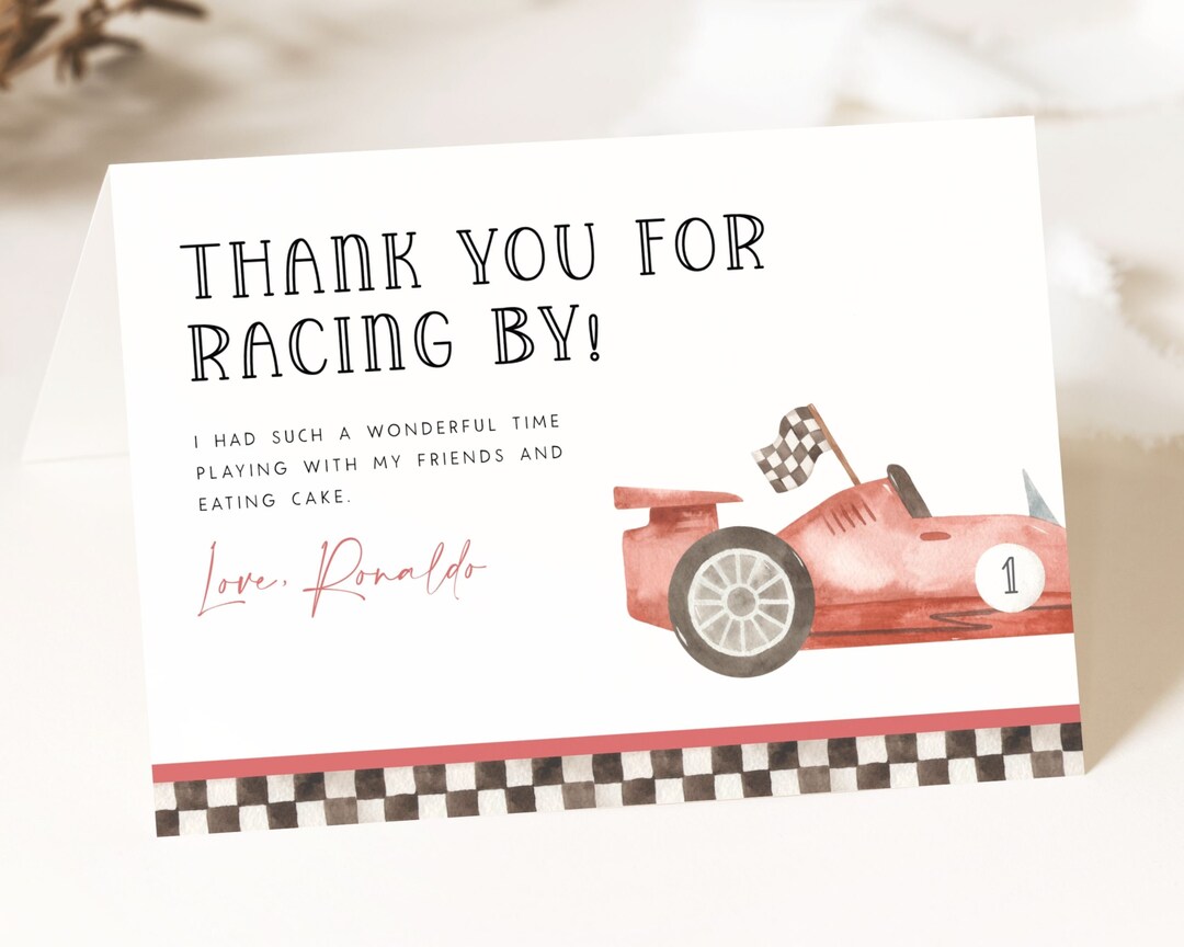Fast One Race Car Thank You Card Template, Vintage Race Car 1st ...