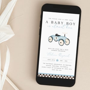 Baby Boy Race Car Baby Shower Evite Editable Template Vintage Race Car ...