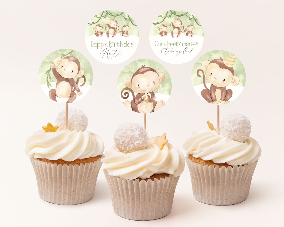 Monkey Cupcake Toppers Template, Monkey Birthday Cupcake Toppers Jungle ...