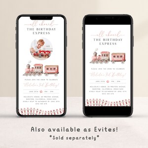 Editable Train Birthday Invitation Template. Red Train Birthday Photo ...