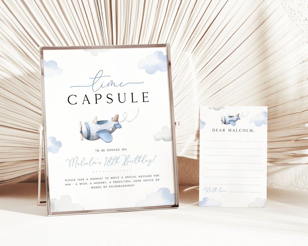 Airplane Time Capsule Birthday Sign. Editable Template Airplane 1st ...