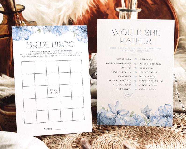 Dusty Blue Bridal Shower Games Bundle Blue Floral Printable Etsy