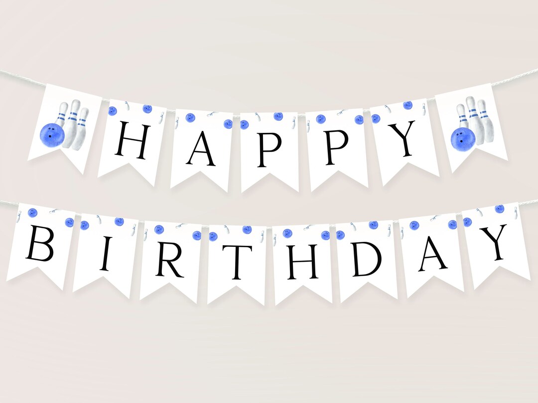 Joint Bowling Party Happy Birthday Banner Editable Bowling Birthday ...
