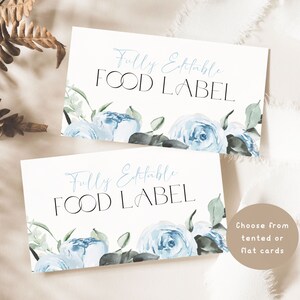 Dusty Blue Baby Shower Food Label Template Blue Floral Baby Shower ...