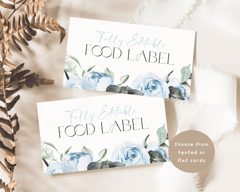Dusty Blue Baby Shower Food Label Template Blue Floral Baby - Etsy