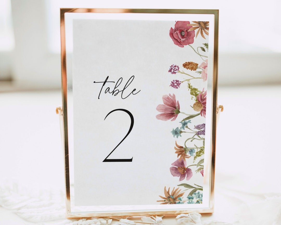 Wildflower Bridal Shower Table Numbers Template. Wildflower Table ...