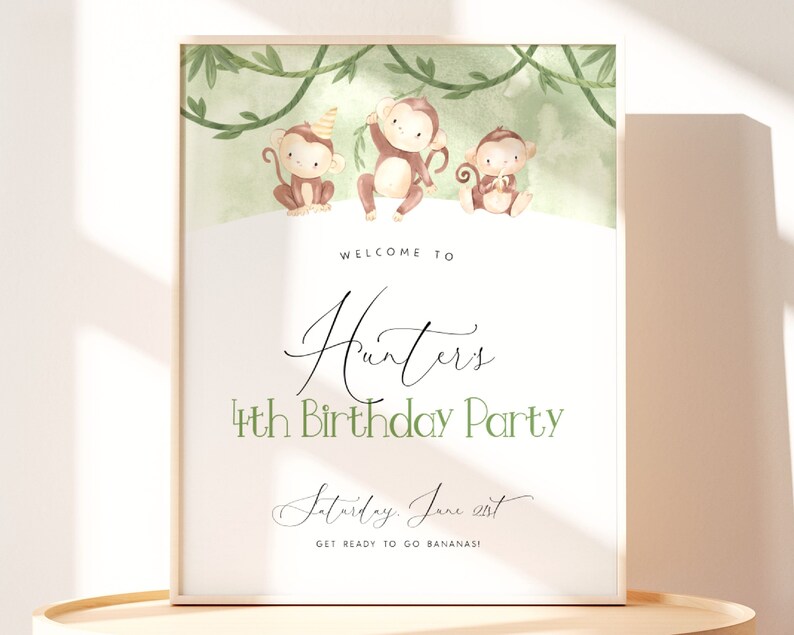 Monkey Welcome Sign Template Monkey Birthday Welcome Poster - Etsy