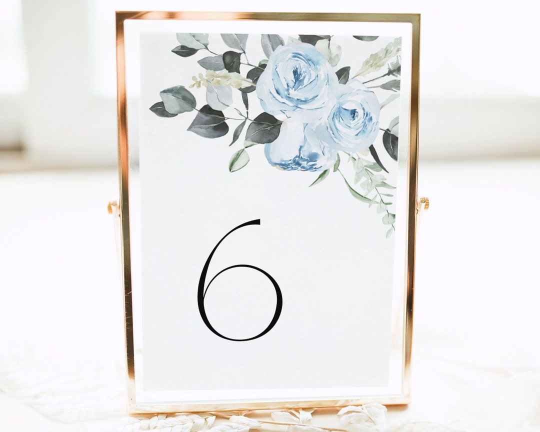 Blue Baby Shower Table Numbers Template. Boho Blue Floral Baby Shower ...