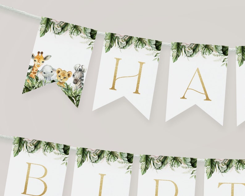Jungle Happy Birthday Banner Editable Template DIY. Safari - Etsy